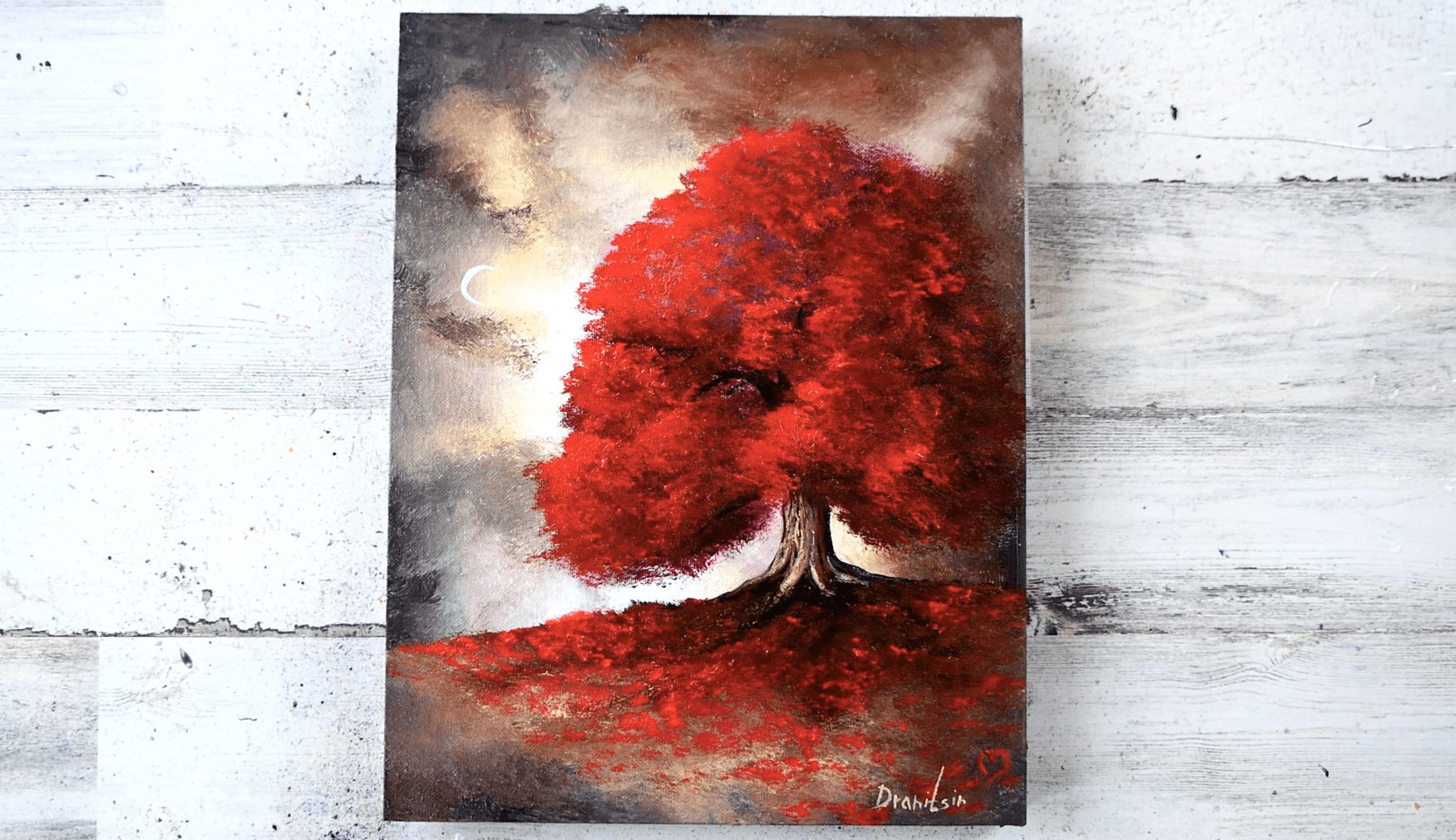 Red Tree Landscape Art - UrArtStudio