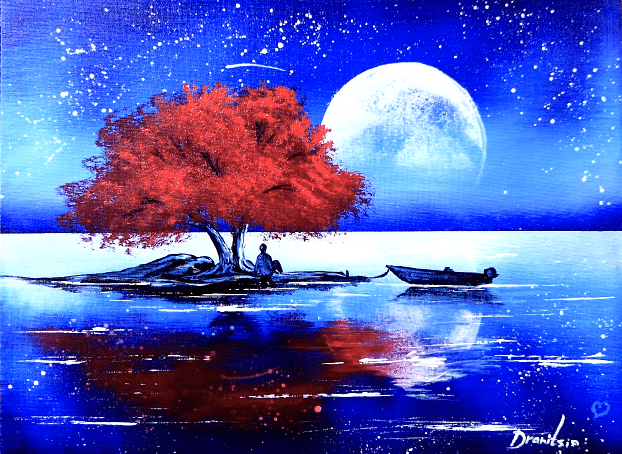 Red Tree at Full Moon - UrArtStudio