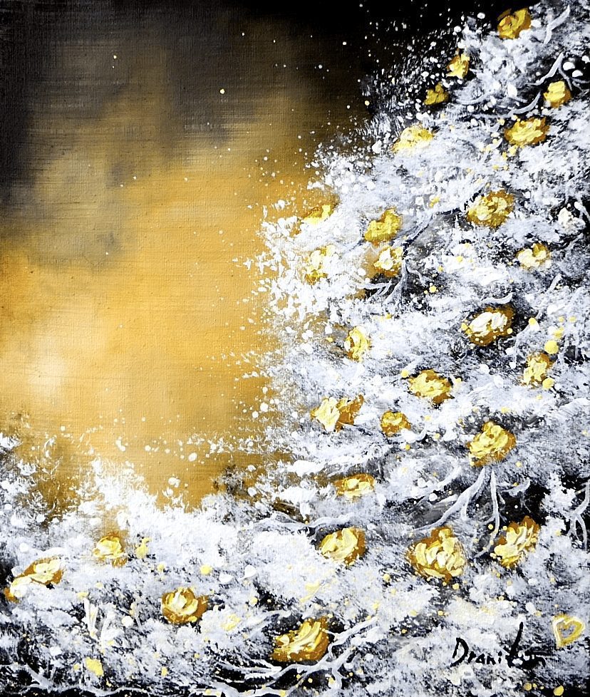 Yellow Roses in the White Snow - UrArtStudio