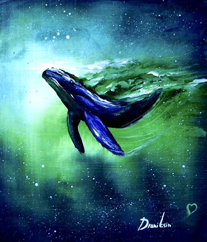 BLUE WHALE UNDERWATER PAINTING - UrArtStudio