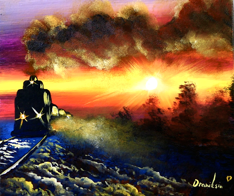 TRAIN AT SUNSET | UrArtStudio
