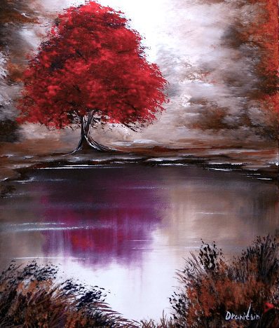 RED TREE BY THE LAKE - UrArtStudio