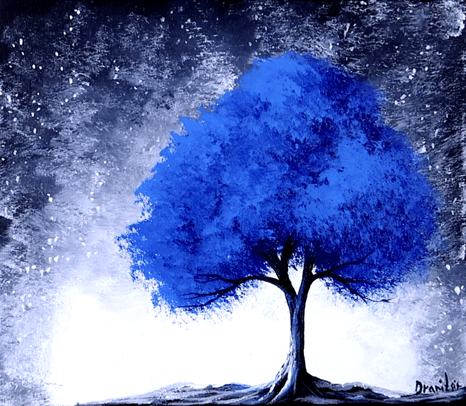 blue tree black bg from top 1 - UrArtStudio