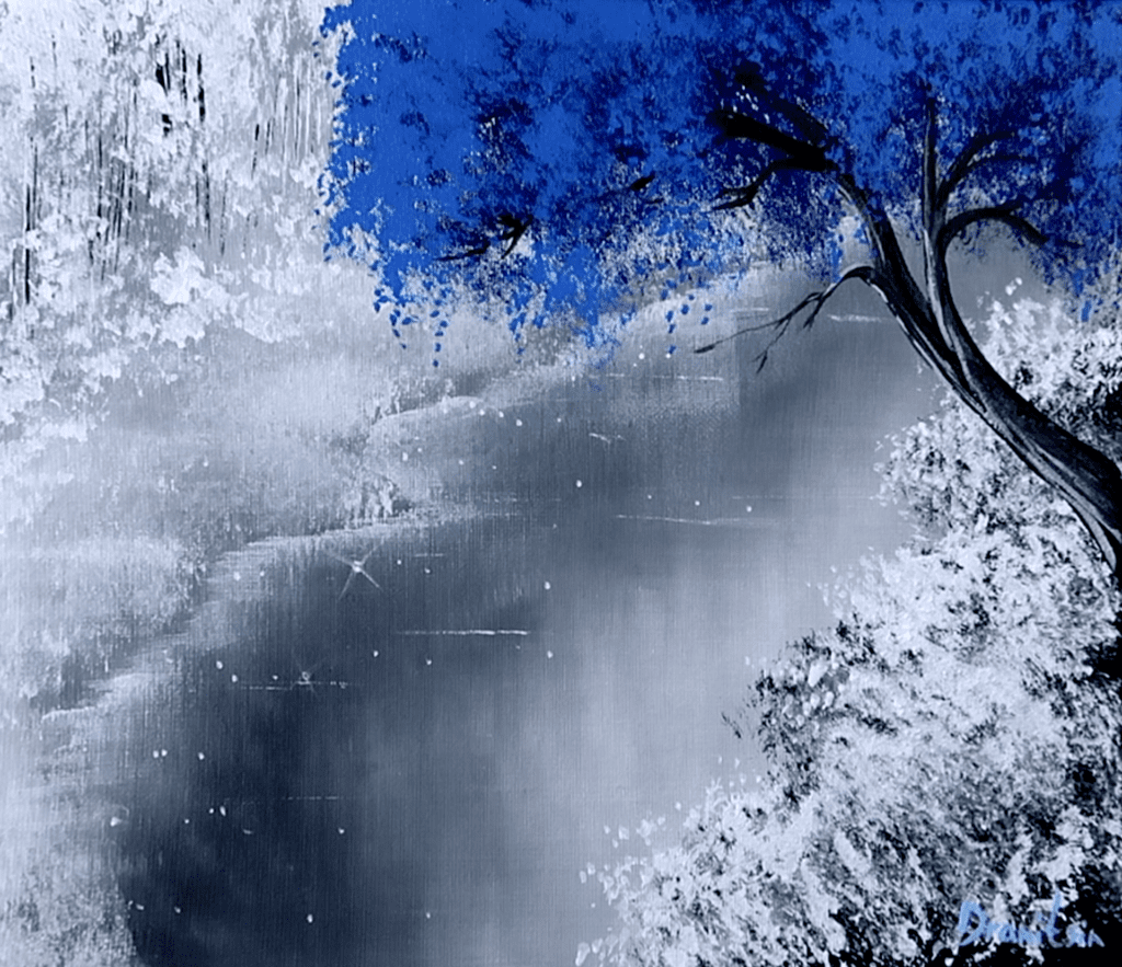 BLUE TREE & WHITE SNOW - UrArtStudio