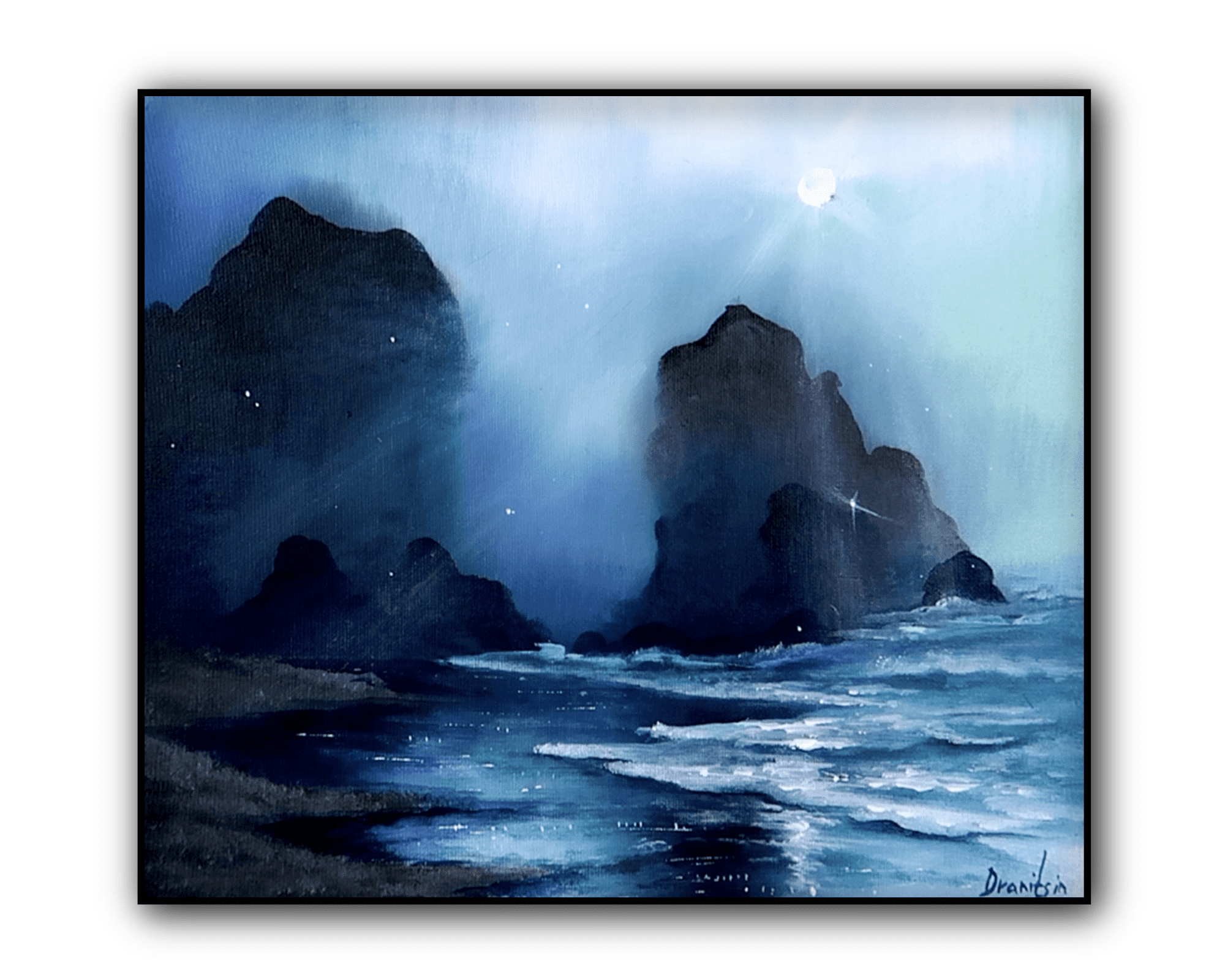 MISTY ROCK FORMATIONS IN MOONLIGHT - UrArtStudio