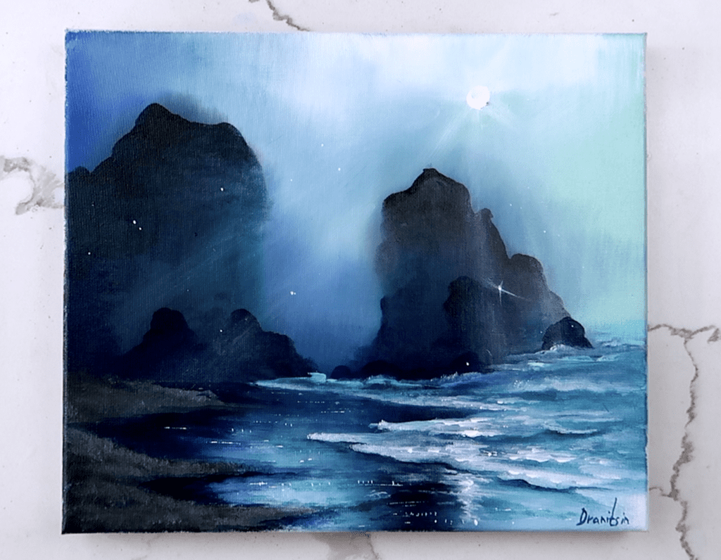 MISTY ROCK FORMATIONS IN MOONLIGHT - UrArtStudio