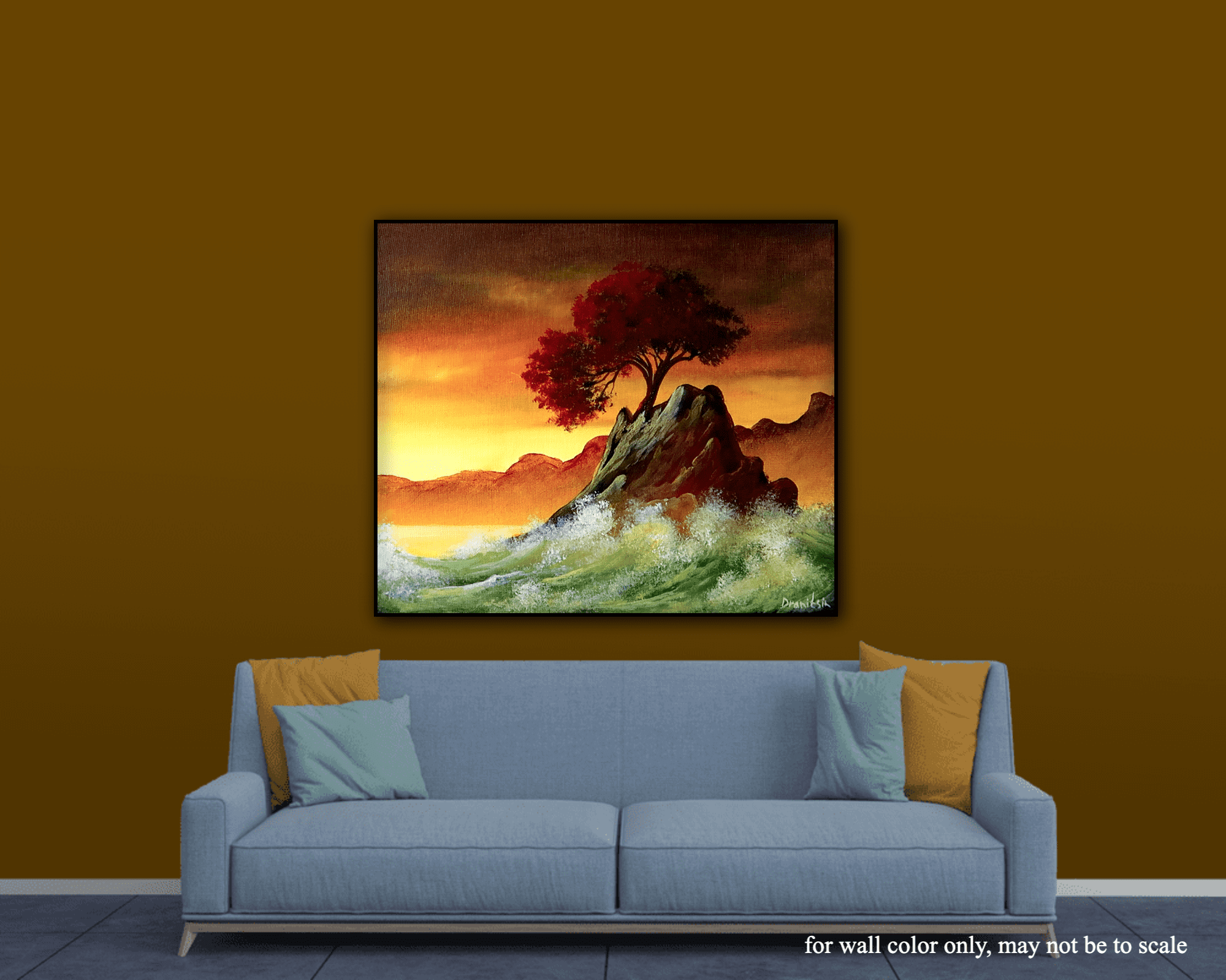 Lonely Tree in Sunset: A Visual Symphony of Colors and Waves - UrArtStudio