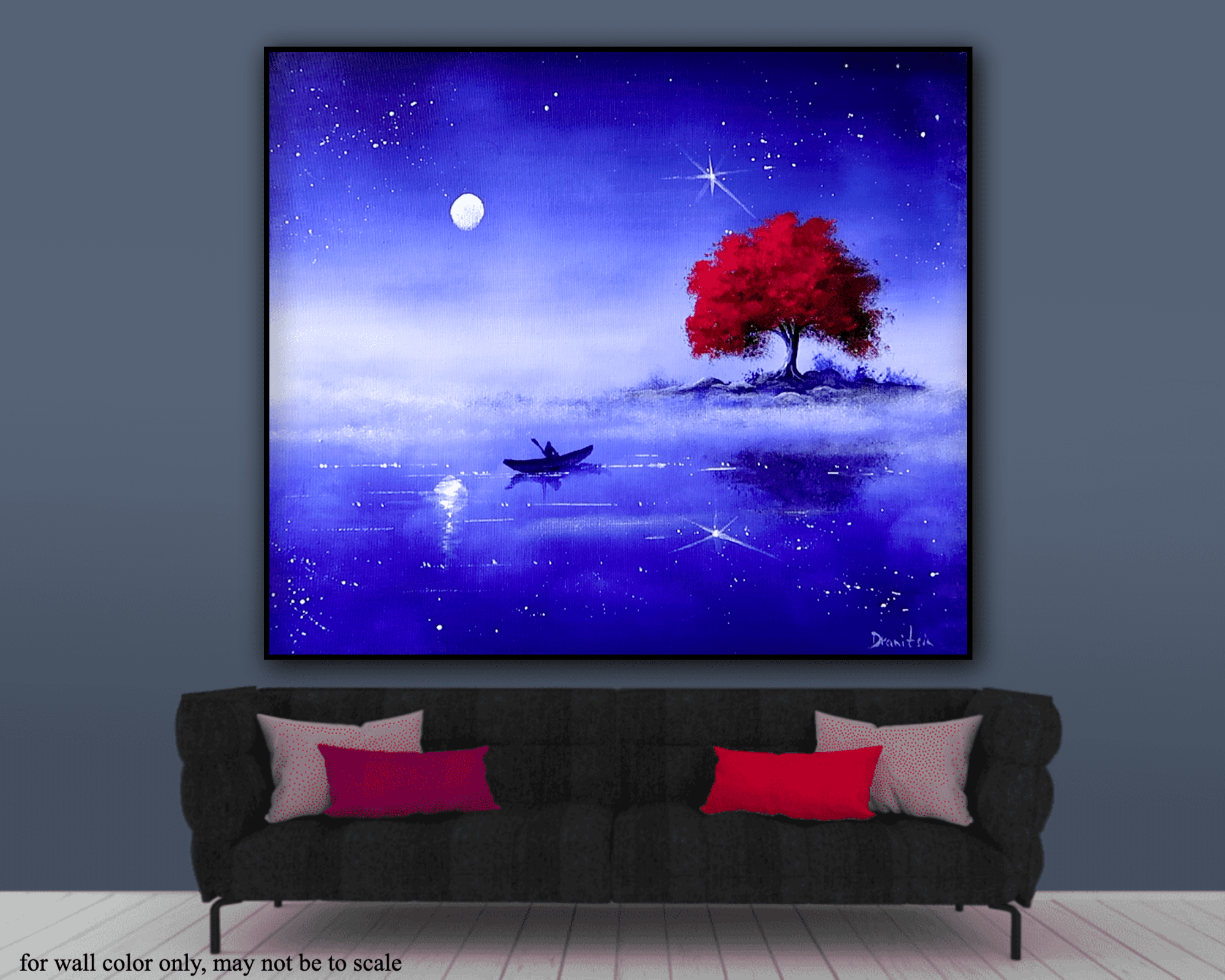 Red Tree & Night Fog on the Lake - UrArtStudio