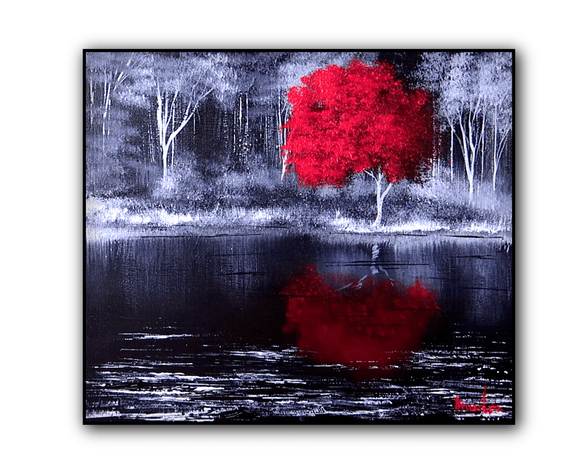 RED TREE IN THE NIGHT FOREST - UrArtStudio