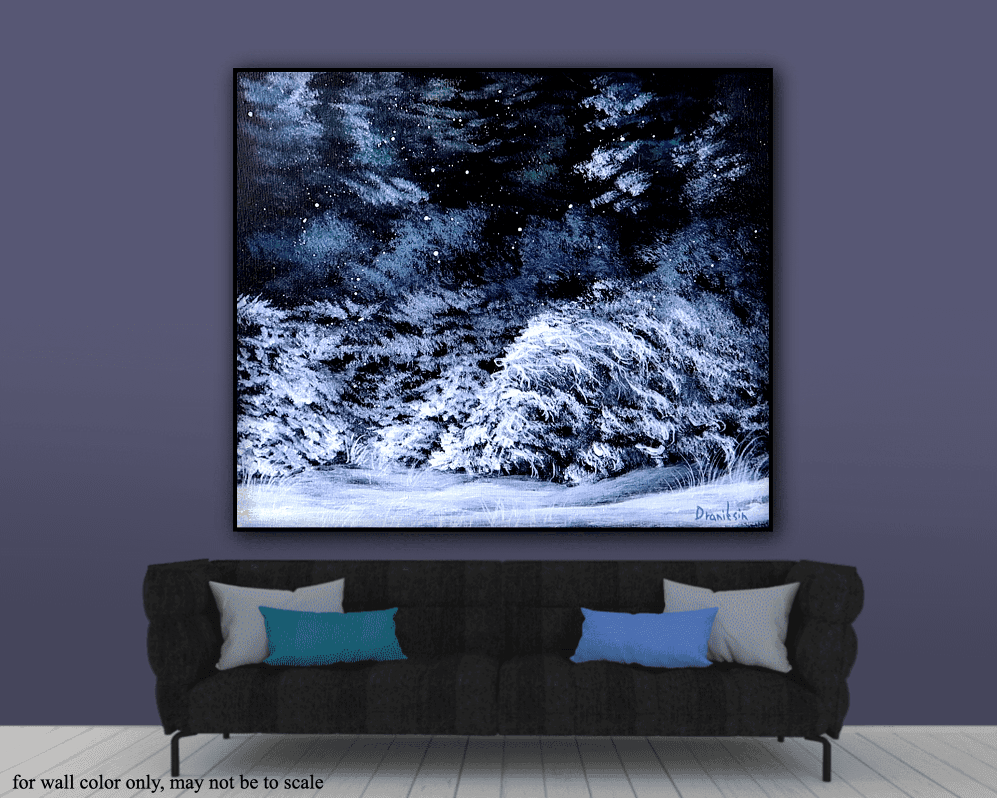 Winter Snow Covered Forest on Black Canvas - UrArtStudio