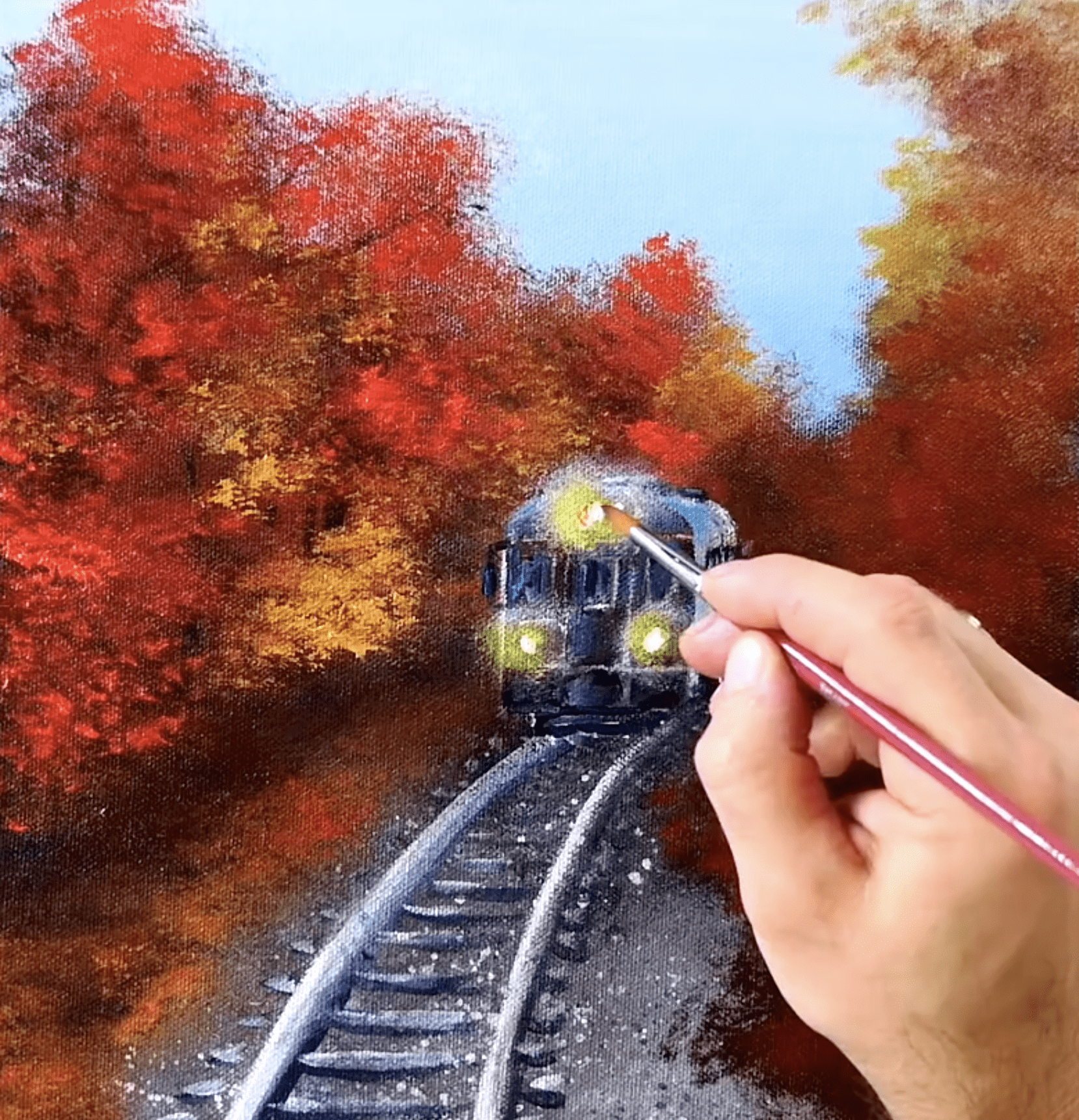 How to paint Autumn Train | Step-by-Step Acrylic Painting | Oval ...